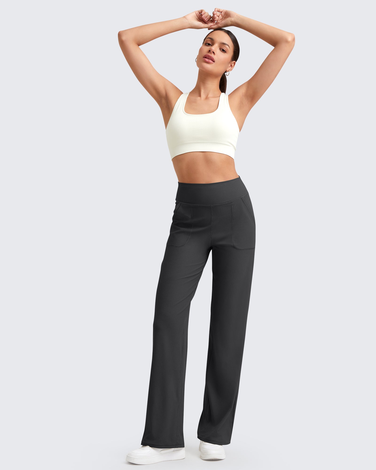 Ribbed High‑Rise Seamless Work Pants – Tailored Wide‑Leg Office ...
