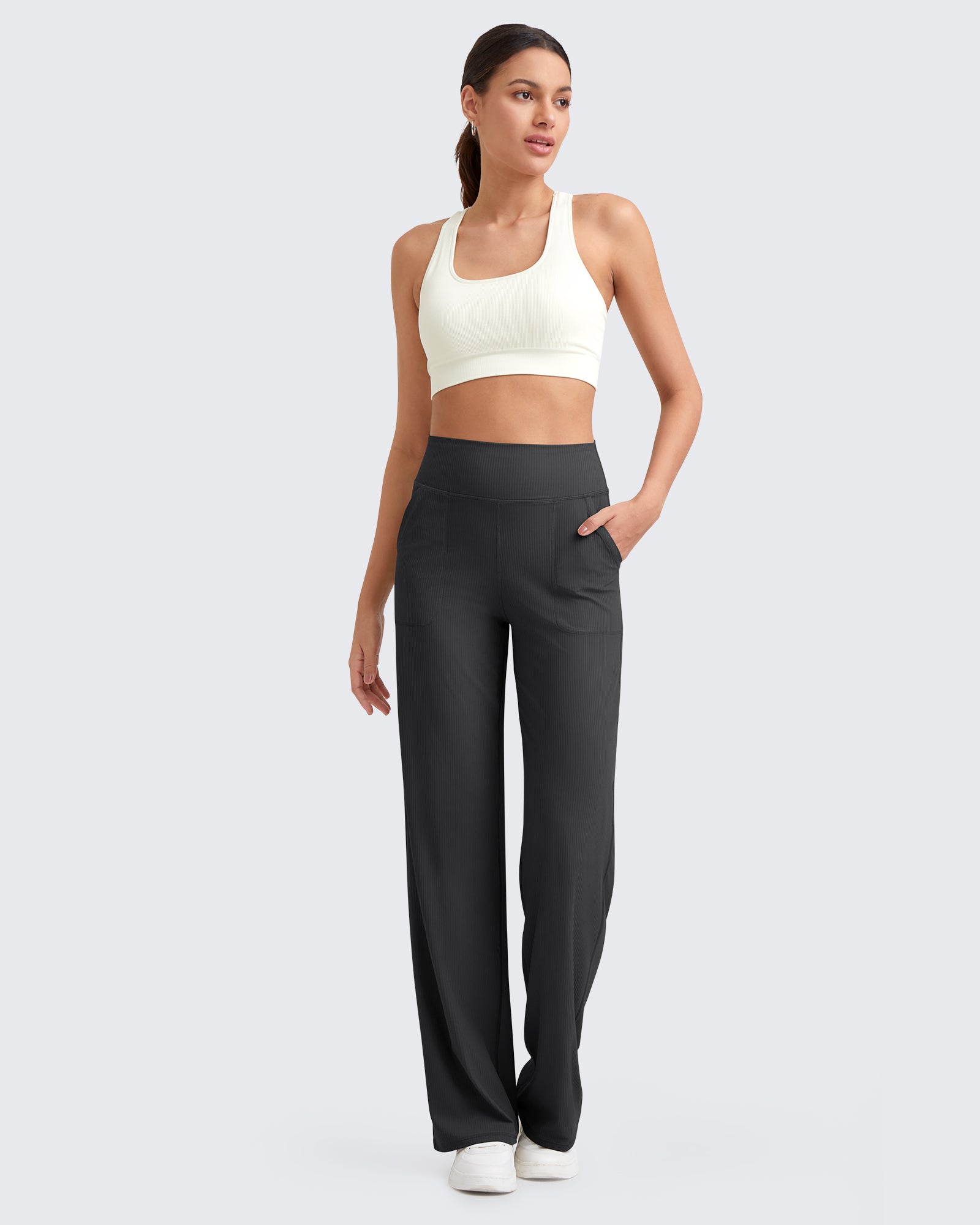 Ribbed High‑Rise Seamless Work Pants – Tailored Wide‑Leg Office ...