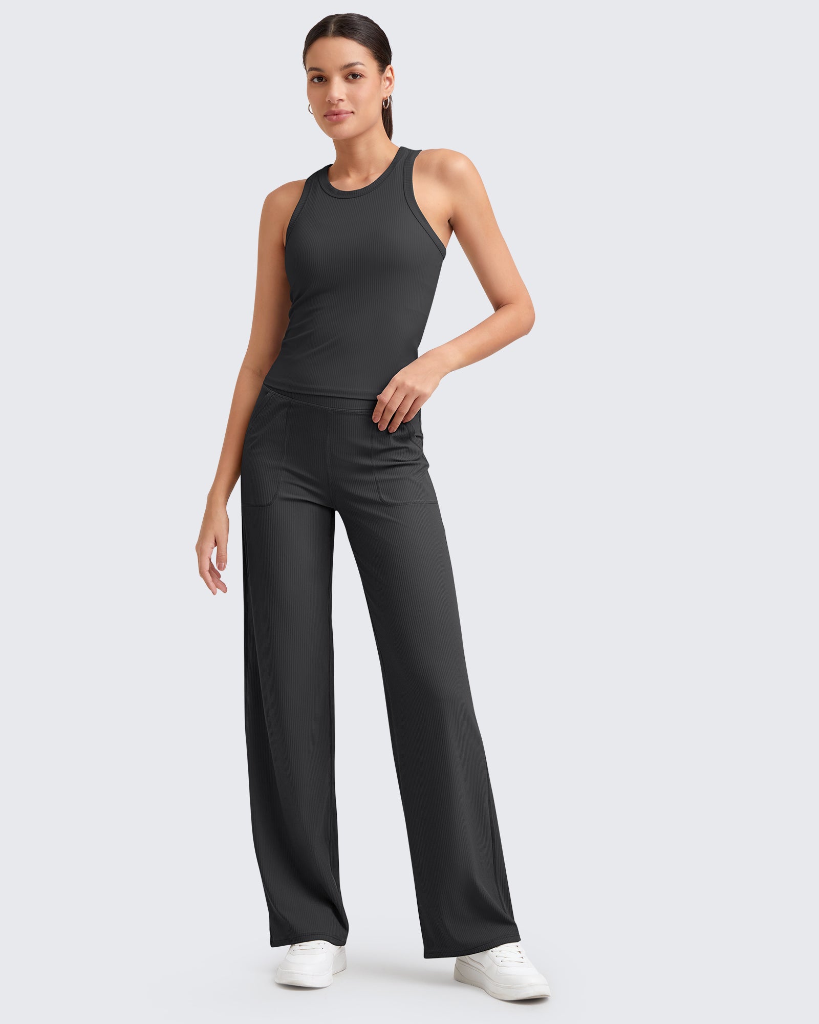 Ribbed High‑Rise Seamless Work Pants – Tailored Wide‑Leg Office ...